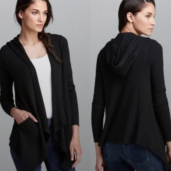 Splendid | Sweaters | Splendid Black Waffle Knit Hooded Cardigan Xs ...